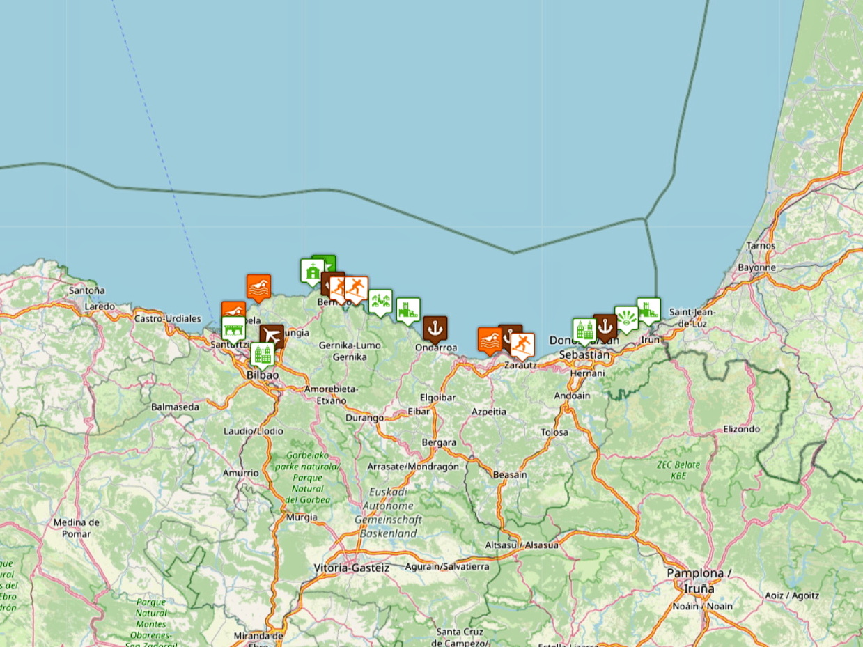 Karte Baskische Küste: Sehenswerte Orte und Attraktionen • Reisen nach ...